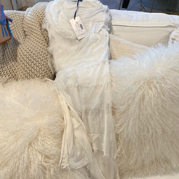 Tempo Paris | Dresses | Tempo Fringe White Dress Stretchfitted Sz L Nwt ...